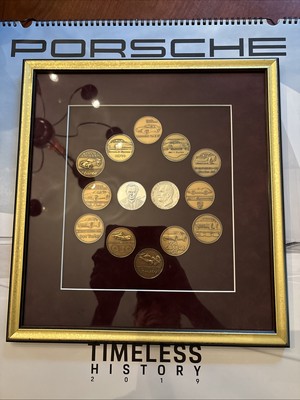 Framed 14 Porsche Coins Extremely Rare Dr ING 1951 Porsche Silver Coin ...