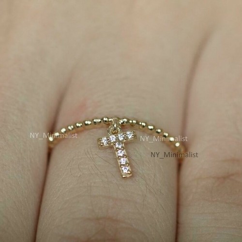 Rolo Eternity Band Solid 14K Yellow Gold Drop "T" Initial Letter ...