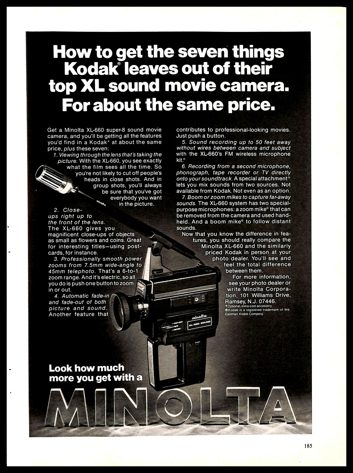 1977 Minolta XL-660 Super 8 Sound Movie Camera Vintage PRINT AD Kodak B ...