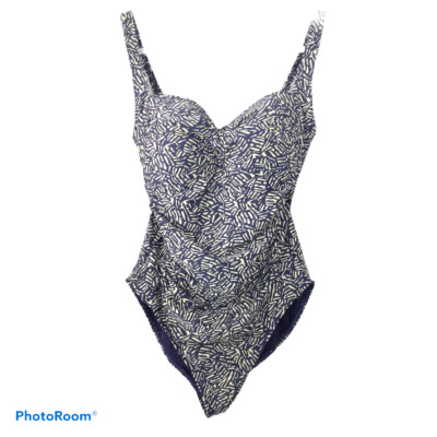 NIP TUCK Women’s 8 One Piece Navy Cream pattern Ruched Multi Fit Swim ...