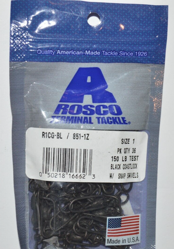rosco terminal tackle black coastlock snap swivels size 1 150 lb 36 per ...