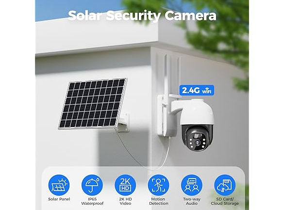 Solar Security Camera Wireless Outdoor System 2K Solar Powered Night ...