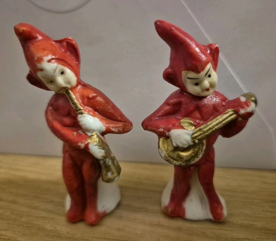 6 Vintage German Bisque Pixie Elf Christmas Band Figures Snow Baby ...