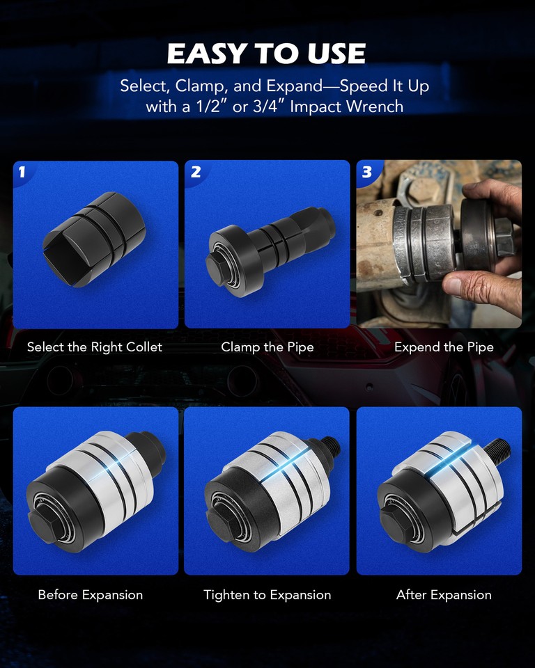 OMT 28mm Exhaust Impact Pipe Stretcher / Expander Tool Kit 1-5/8" to 4 ...