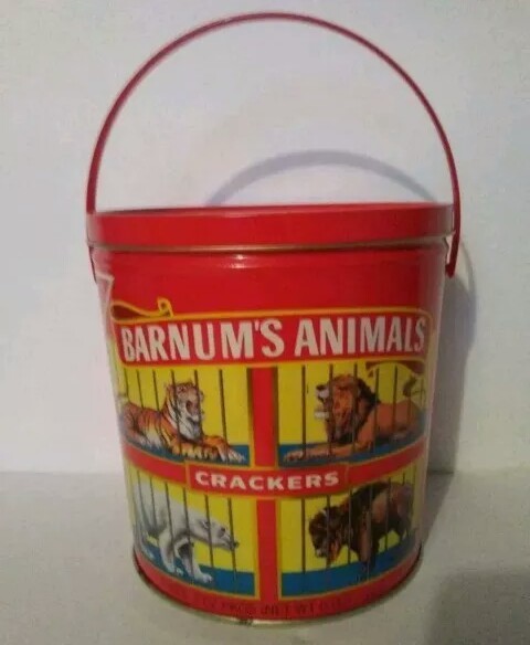 1991 Barnum’s Animal Crackers Tin Pail Bucket With Red Plastic Handle ...