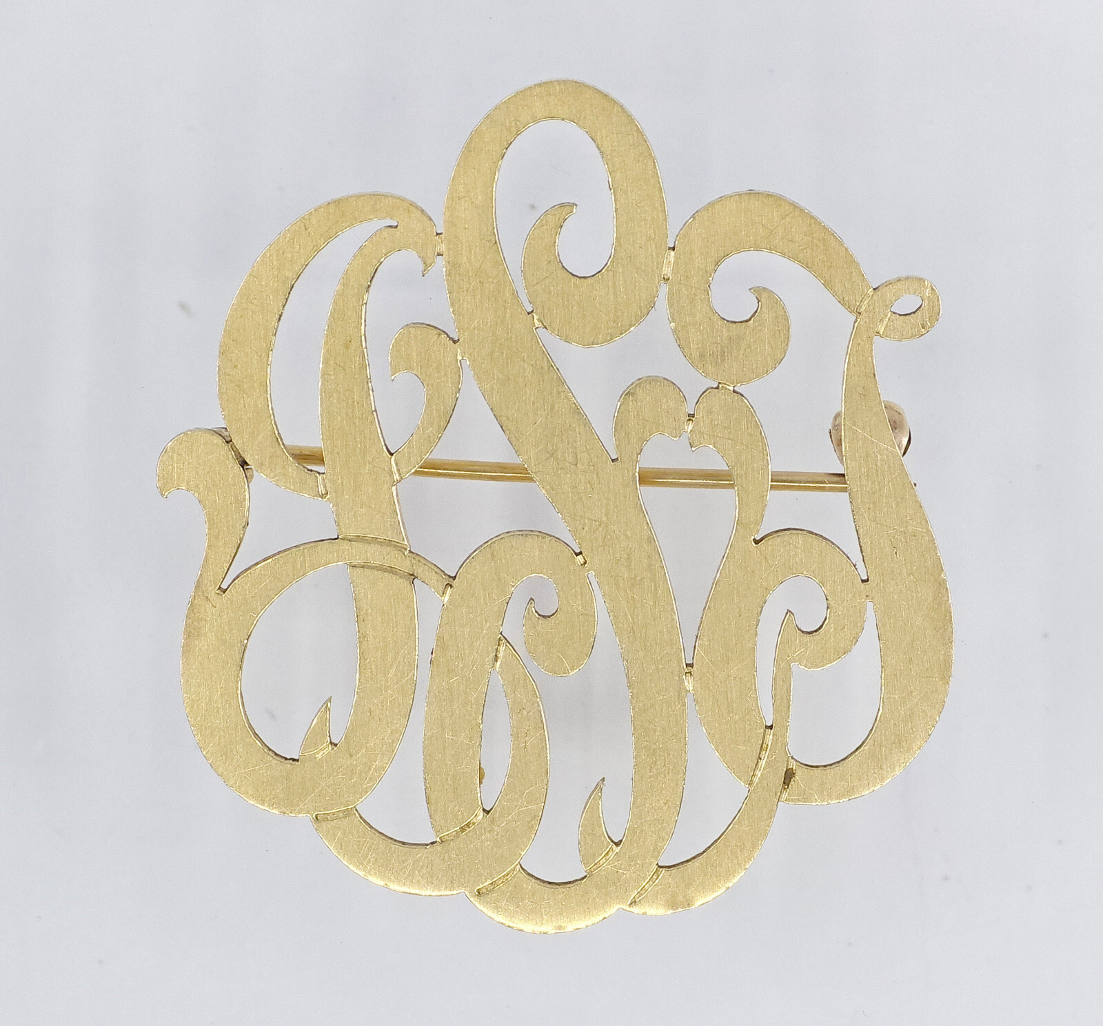 ANTIQUE EDWARDIAN SOLID 14K GOLD INITIAL MONOGRAM BROOCH PIN ~ 1.5" / 5 ...
