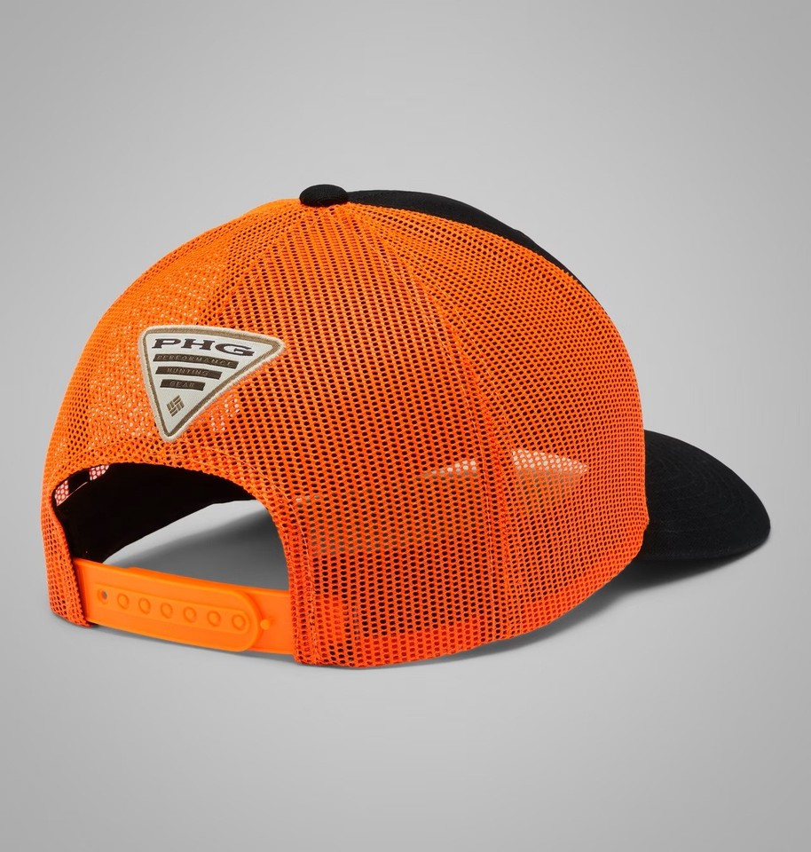Columbia PHG HAT BLACK BLAZE ORANGE MESH GAME FLAG DEER ELK SNAPBACK ...