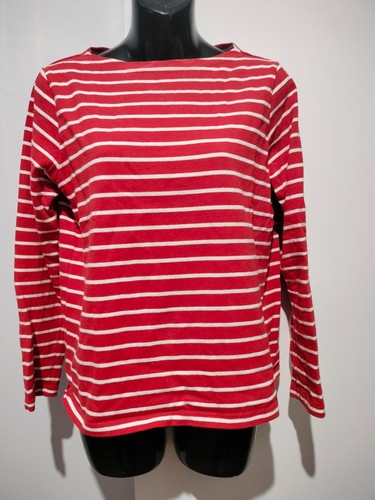 Uniqlo Womens Red and White Striped Long Sleeve Round Neck Top - Size S ...