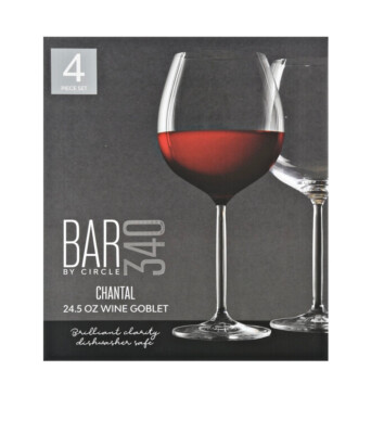Bar by Circle 340 Chantal 18 oz Box of 4 Wine Glasses - 4 Piece Set ...