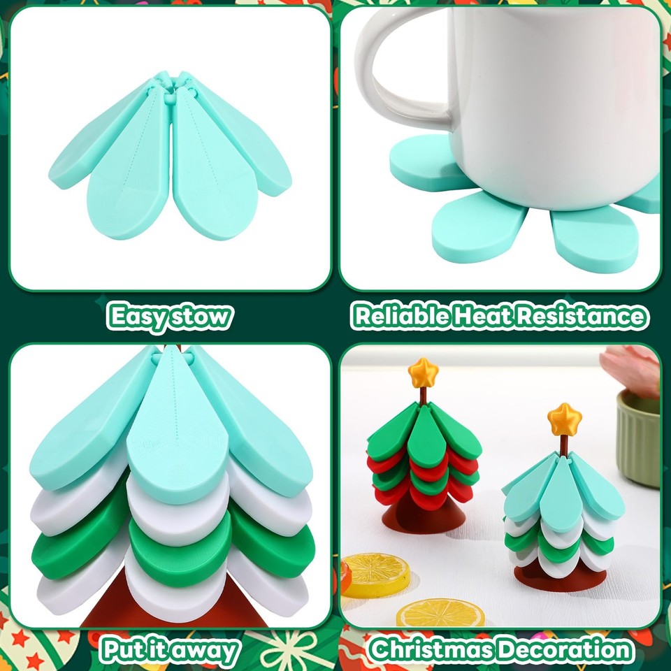 2 Set Christmas Tree Shape Trivets 3D Print Holiday Hot Pan Holders for ...