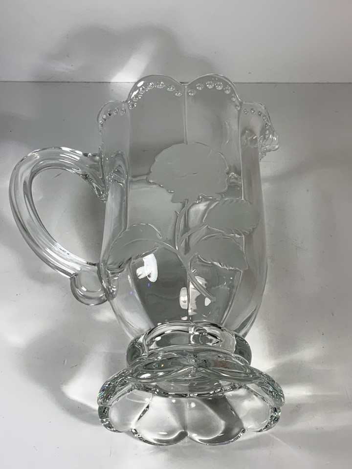 Vintage Imperlux Hard Cut Frosted Crystal Rose Pitcher 9.5 in. | eBay