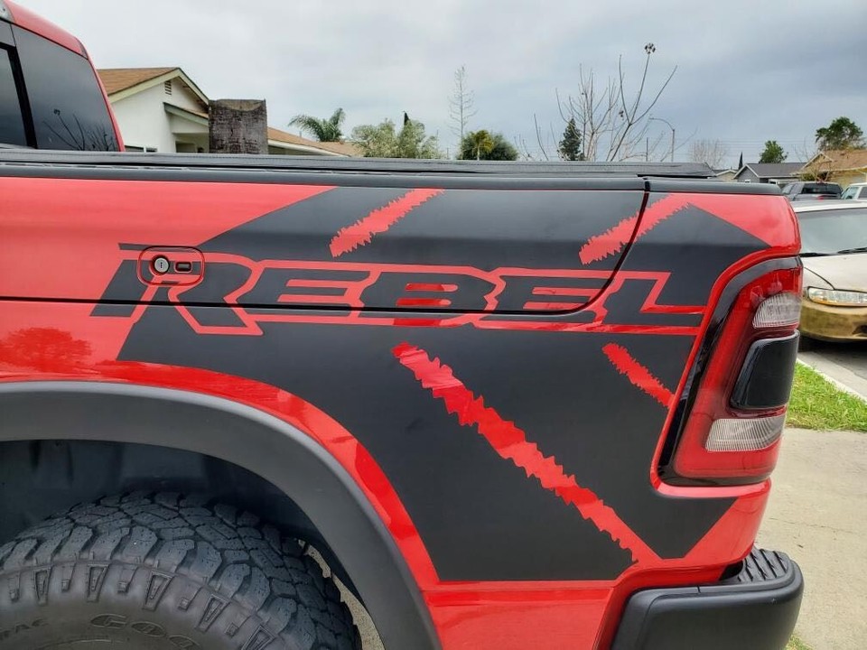 Compatible with Ram Rebel Vinyl graphics TATTERED Lines Hood & Bedsides ...