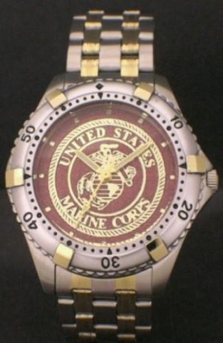 LADIES MEDALLION DIAL US MARINE CORPS WATCH - STEEL/GOLD WITH USMC ...