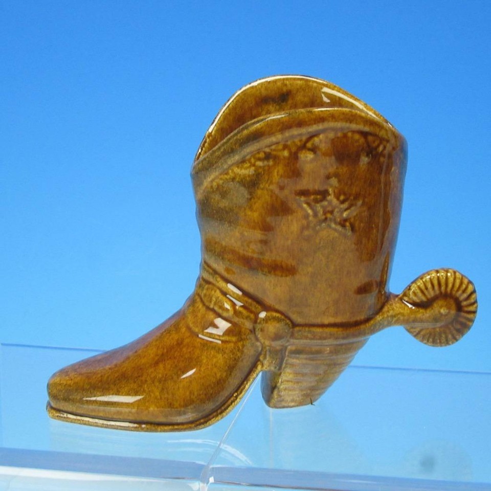 Pottery Cowboy Boot with Spur and Star on Side Plant Vase | eBay
