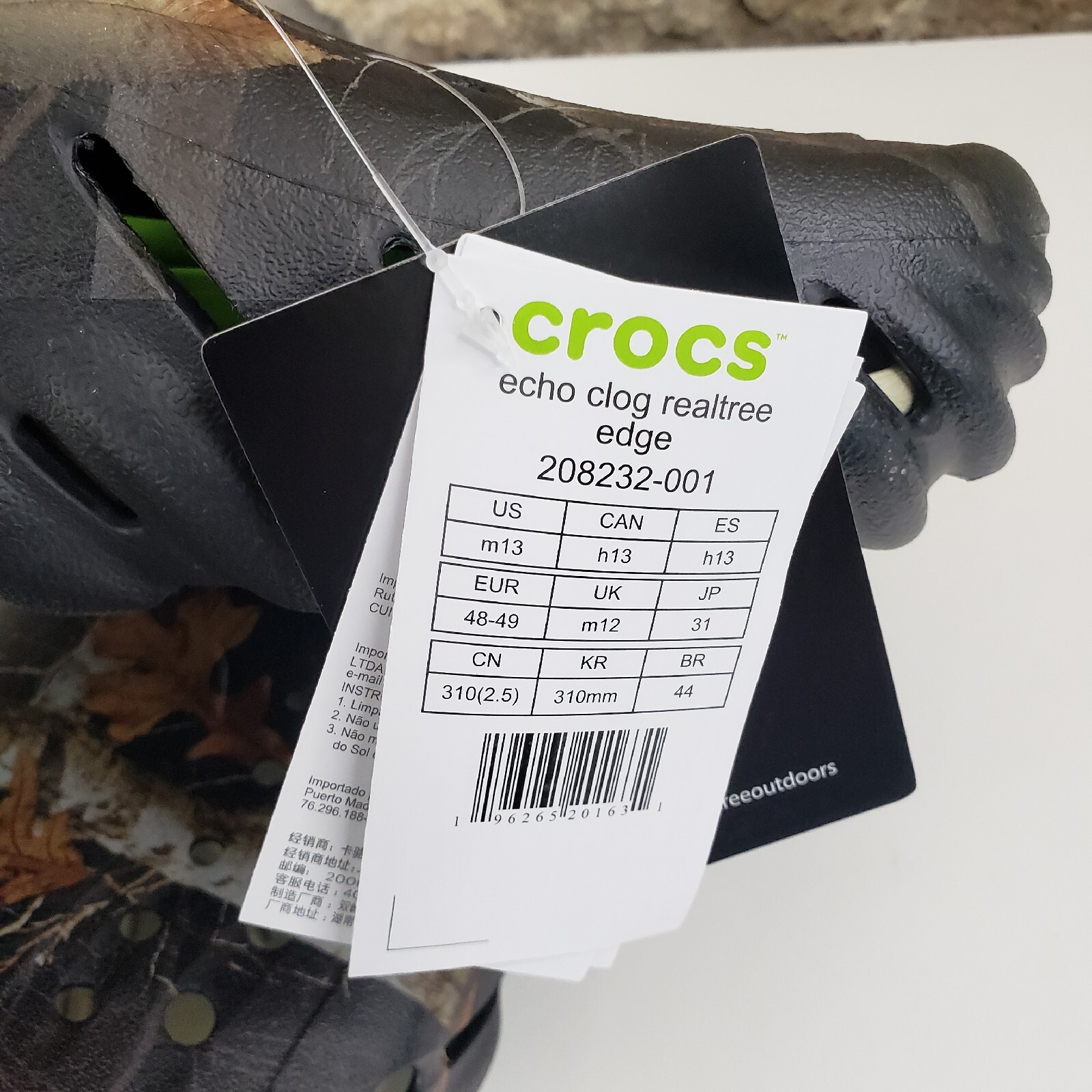 Crocs X Realtree Echo Clogs Edge Camo Black Mens Size 12 Camouflage ...