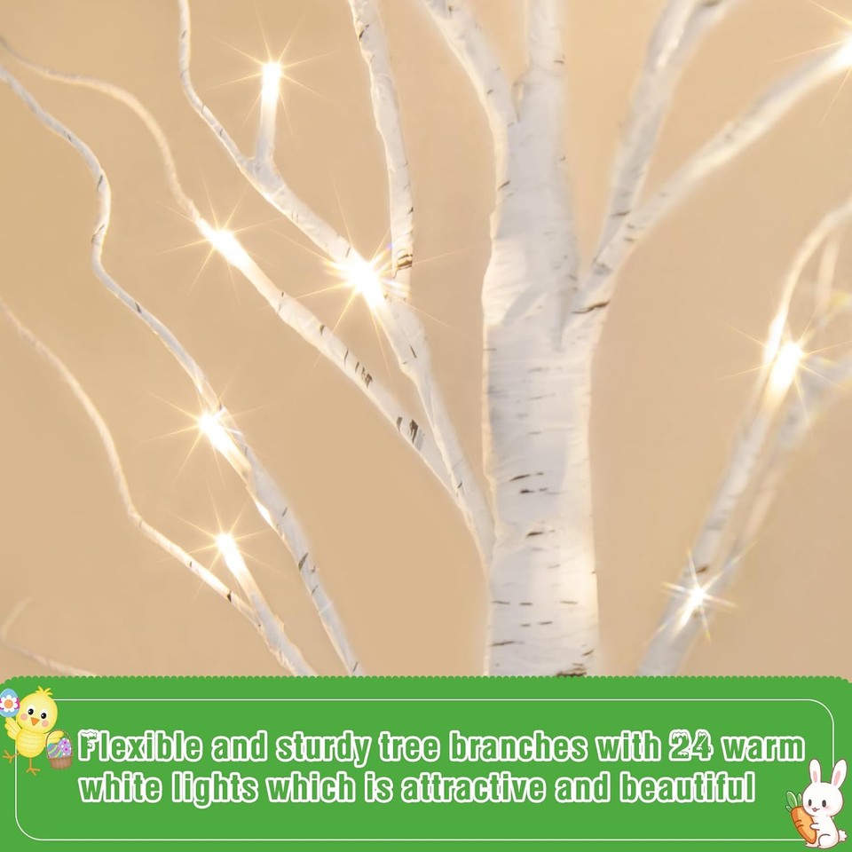 2FT Birch Tree with LED Lights, Warm White Artificial Fairy Light ...
