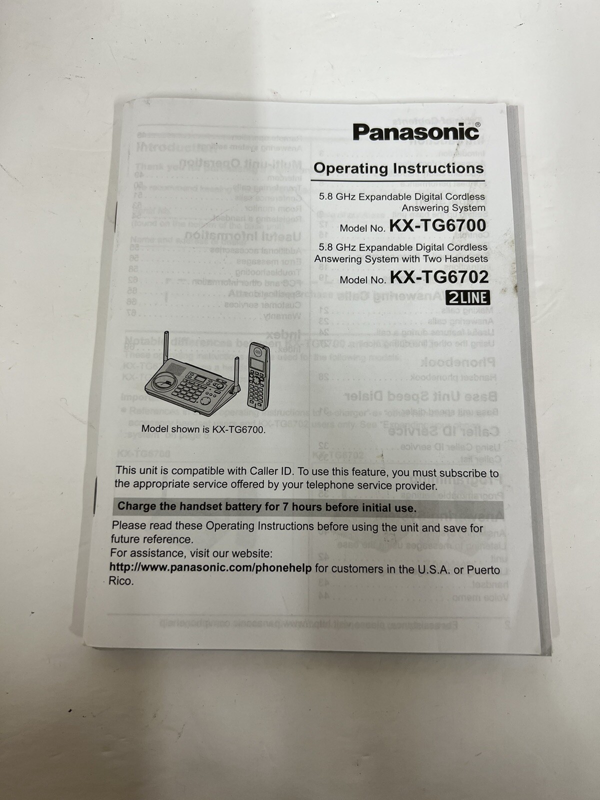 User Manual Panasonic Operating Instructions KX-TG6700 | eBay