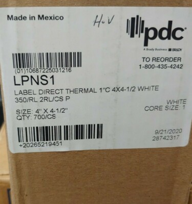 LPNS1 Label Cerner Direct Thermal Paper 1" Core 4" X 4 1/2" 700 Labels ...