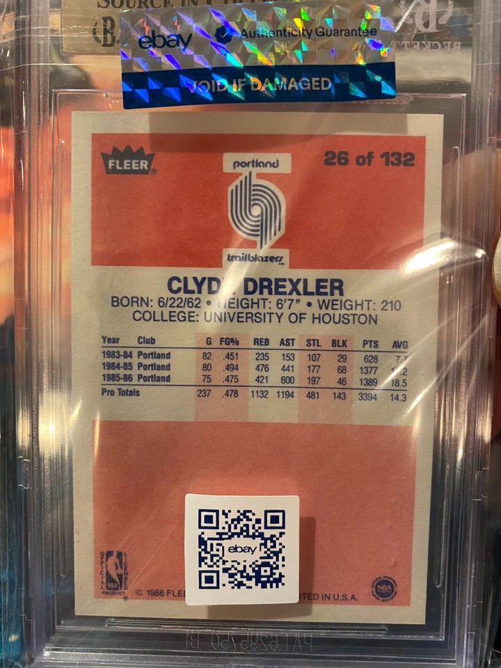 1986 Fleer Clyde Drexler BGS 10 Rookie Card | eBay