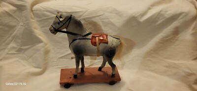 Antique Vintage Horse toy Victorian pull on wheels rare | eBay