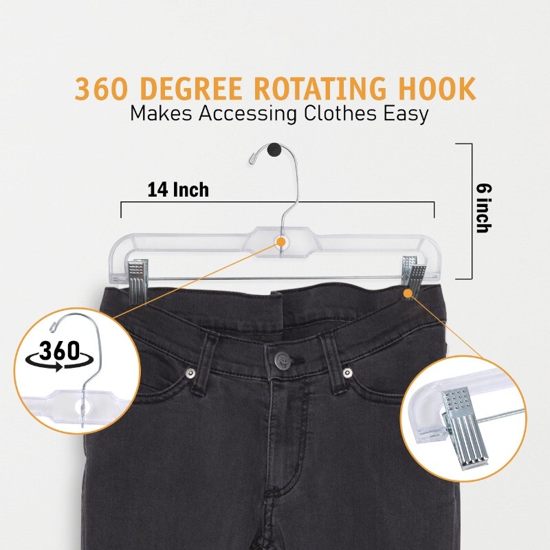 Durable Clear Plastic Pants Clothing Hangers with Clips, 14 inch, 25 ...