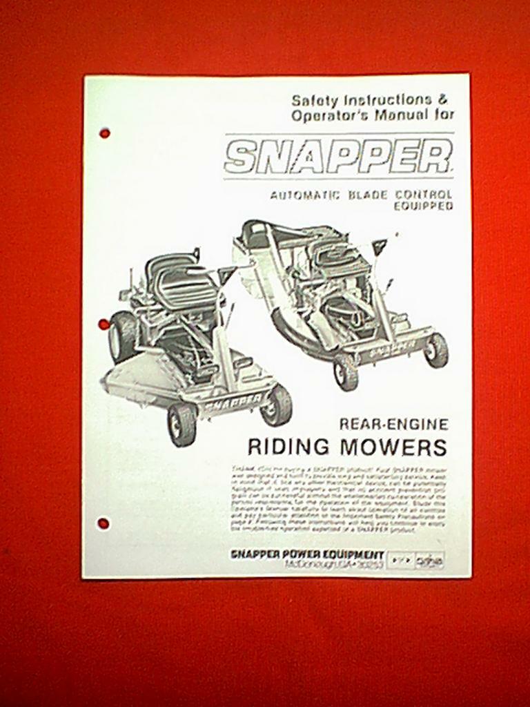 SNAPPER REAR ENGINE RIDING MOWERS OWNER'S MANUAL DATED 8/82 | eBay