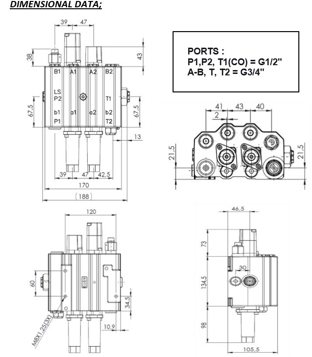 Front Loader Valve 90 L/Min Hydraulic Valve 2 Sections, LS closed ...