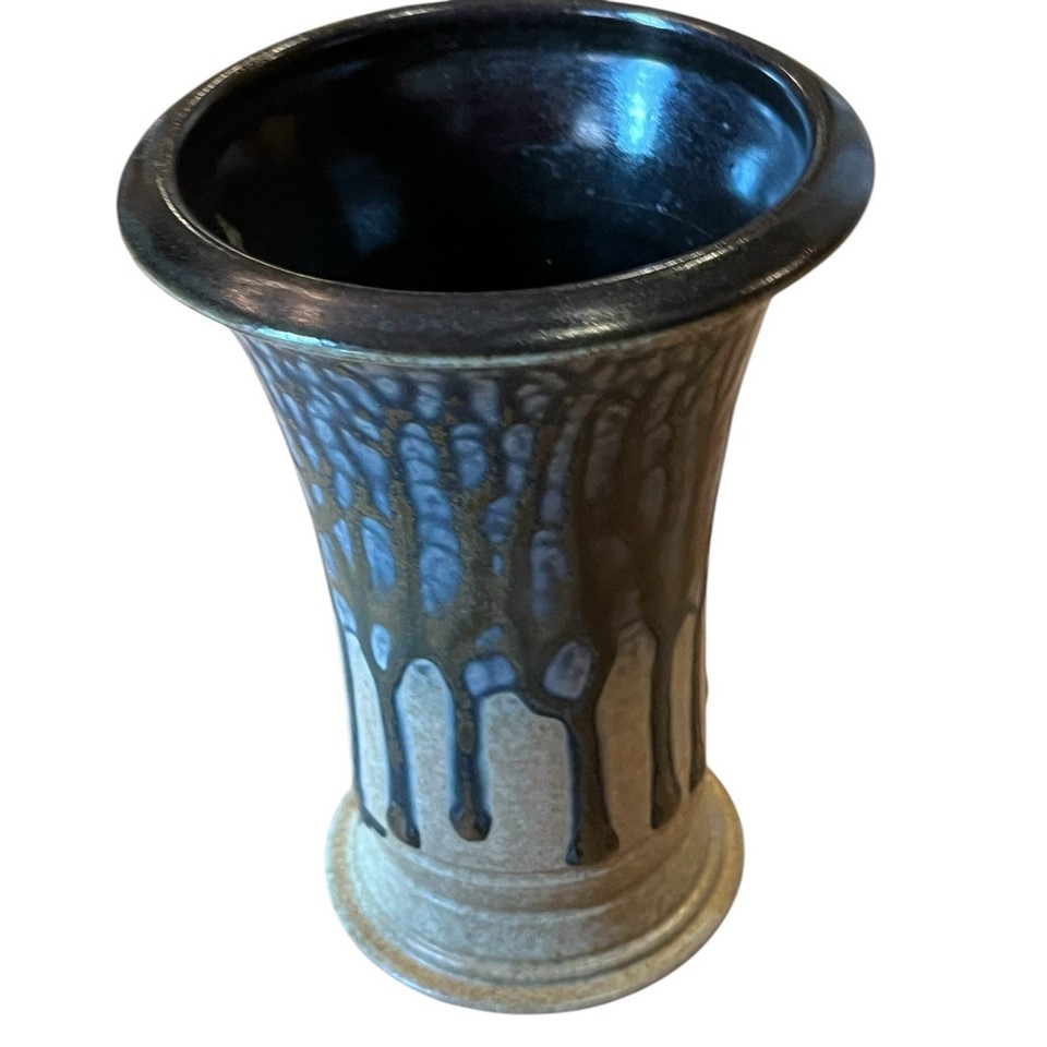 Frank Stofan Wood Ash Blue Drip Glazed Pottery Vase 2003 6 In Tall ...