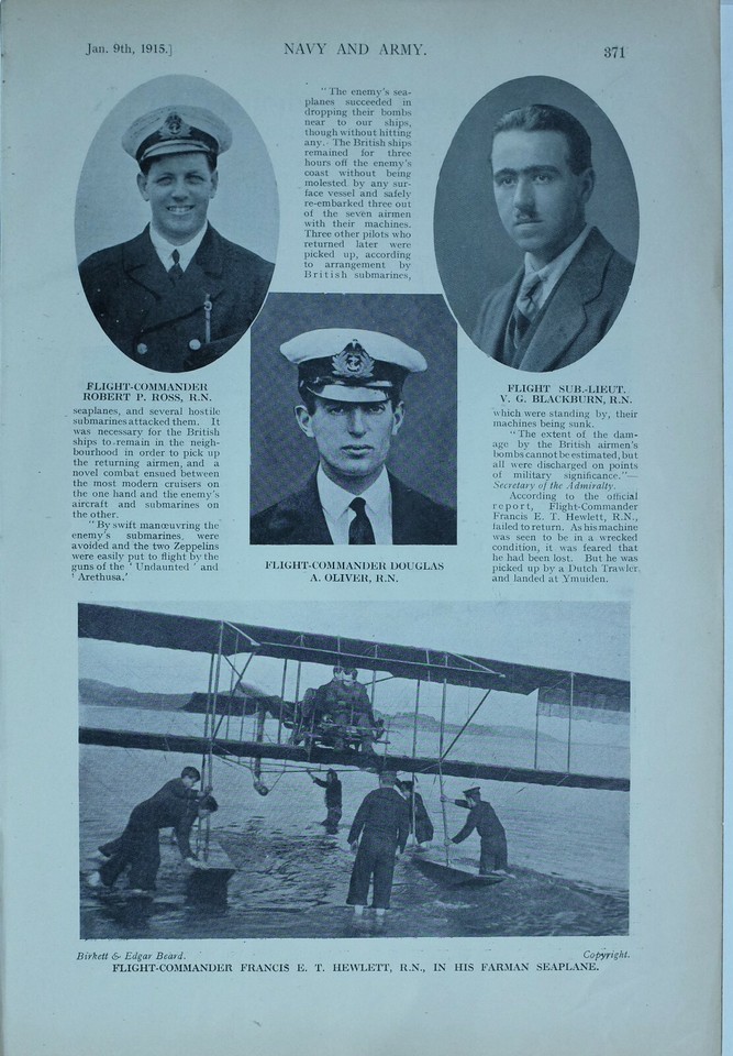 1914 WW1 ARTICLE & PICS AIR RAID ON CIXHAVEN BRITISH SEAPLANE OLIVER ...