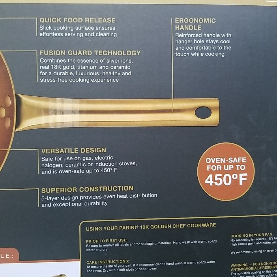 Parini Golden Chef Cookware Non-Stick 9.5" Fry Pan 18K Gold Infused ...