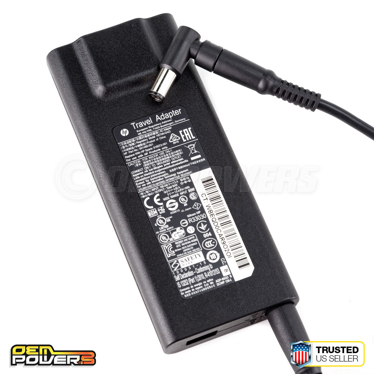 GENUINE HP Travel Adapter 90W + USB AC Power Charger HSTNN-DA22 616072 ...