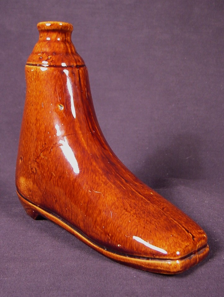 VERY RARE ANTIQUE AMERICAN 1850s LADY’S SHOE FLASK ROCKINGHAM YELLOW ...