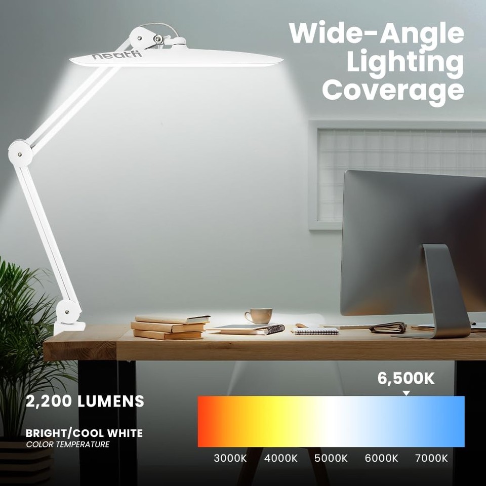 XL 2,200 Lumens LED Desk Lamp with Clamp, 24W Bright Architect Task ...