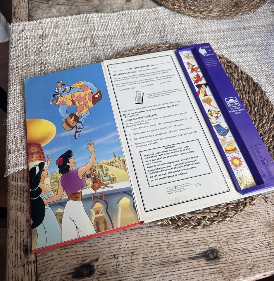 Disney Aladdin Golden Sound Storybook 1990s Vintage Electronic Talking ...