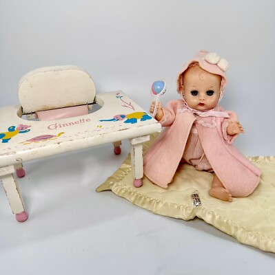 Vogue Ginnette Doll 8” Pink Wool Coat Hat Romper Baby Tender Blanket ...