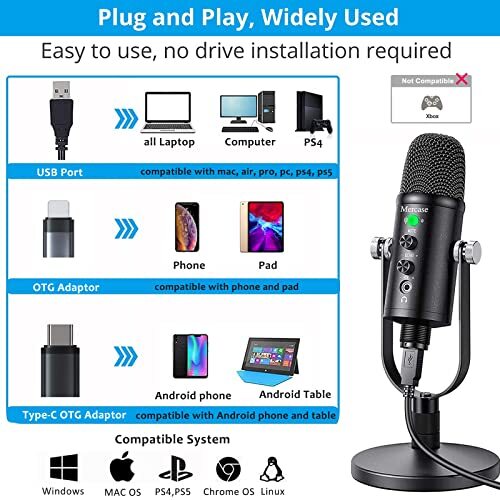 USB Microphone for Mac,PC,Mic for Sing,ASMR,Podcast Mute Button,Noise ...
