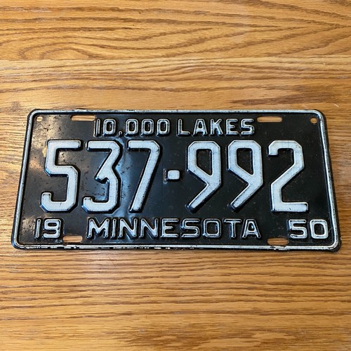 Vtg 1950 Minnesota License Plate "537-992" Rustic Man Cave Decor Black ...