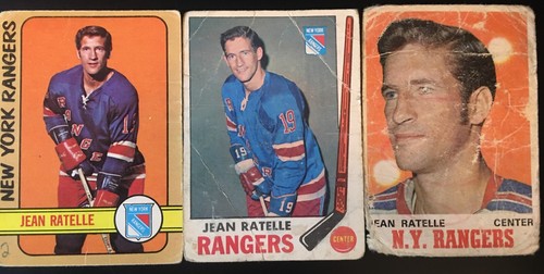 Jean Ratelle lot of 3 OPC hockey cards. 1969-70, 1970-71, 1972-73 ...