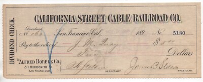 1890s Check from the California Street Cable Railway Co San Francisco ...