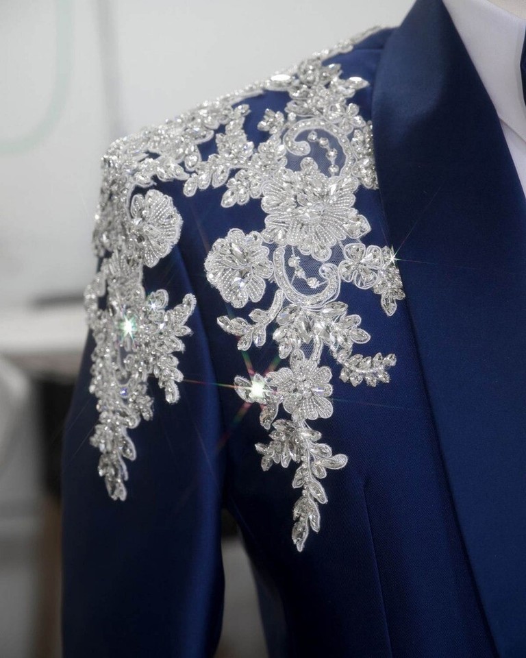 Royal Men's Rhinestone Decal Jacket Slim Fit Groom Wedding Business ...