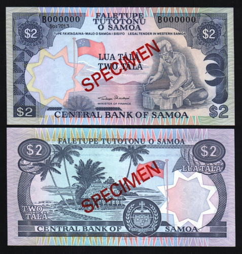 Western Samoa 2 TALA P-25 1985 SPECIMEN B 000000 UNC World Currency ...