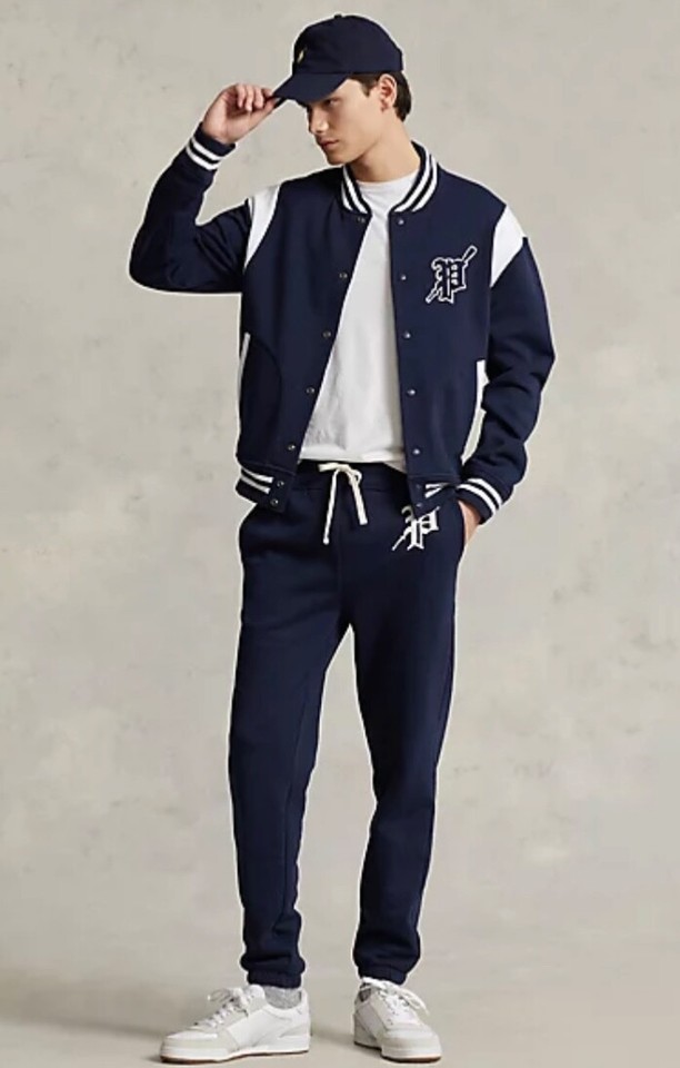 NWT POLO RALPH LAUREN Men’s Navy Letterman Baseball Jacket Gothic “P ...