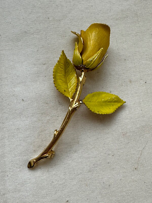 Vintage Fashion Jewelry Gold With Yellow Rose Brooch Pre-owned | eBay