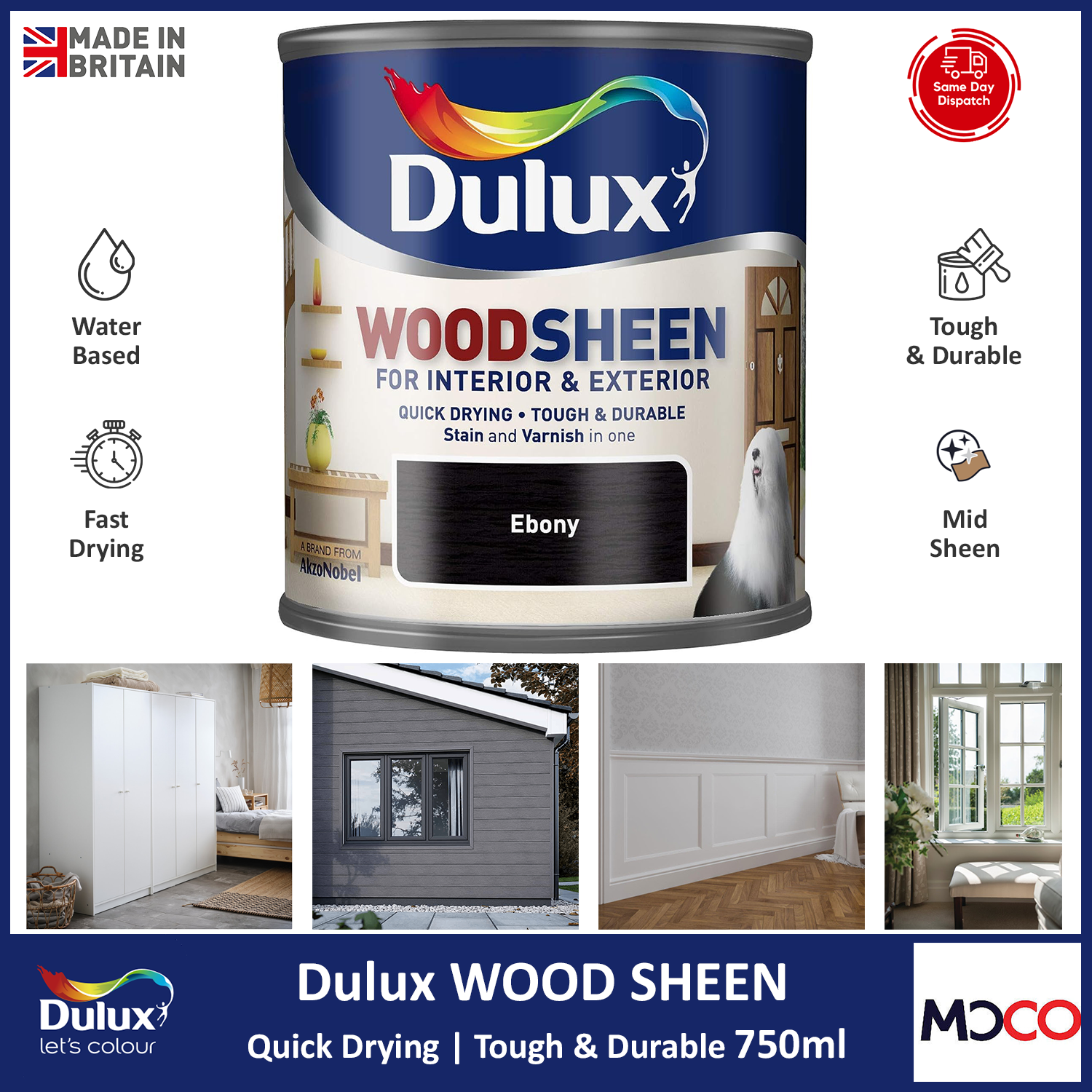 Dulux Woodsheen Wood Stain Varnish Interior Exterior Quick Drying Satin ...