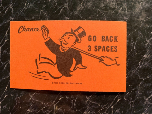 Monopoly VINTAGE CHANCE CARD Go Back 3 Spaces | eBay