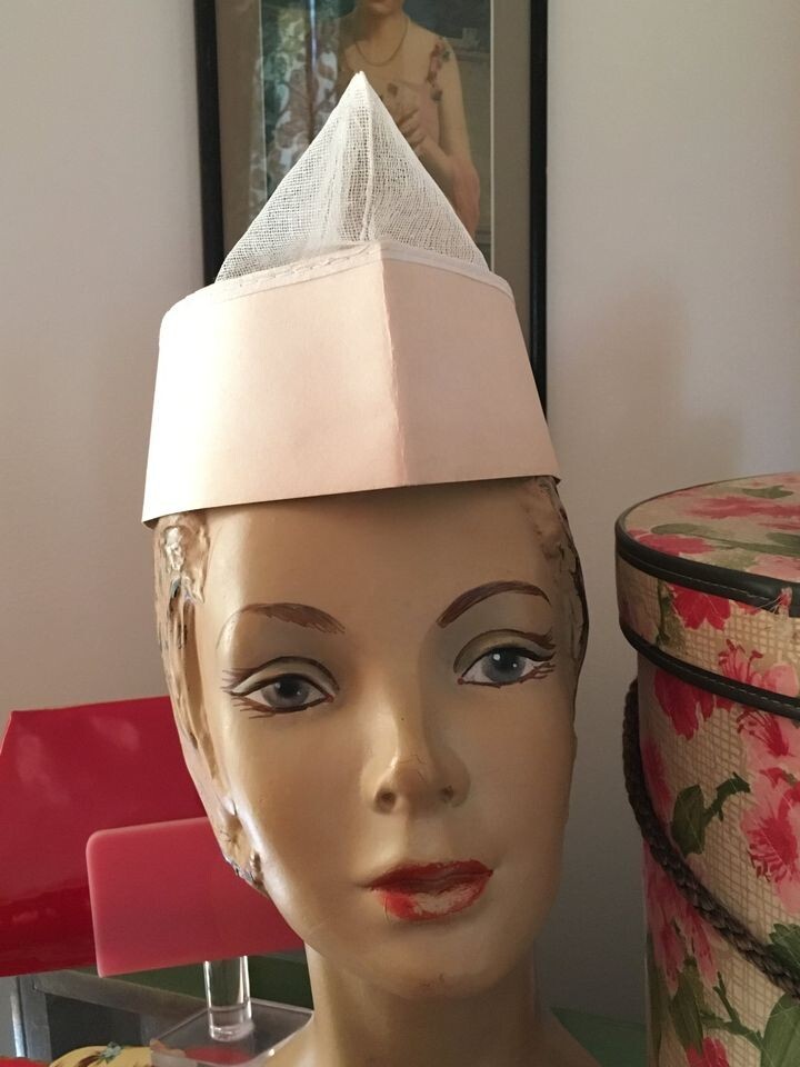 Vtg 50's Paper & Cheesecloth Wedge Dairy Ice Cream Waitress Uniform Hat ...