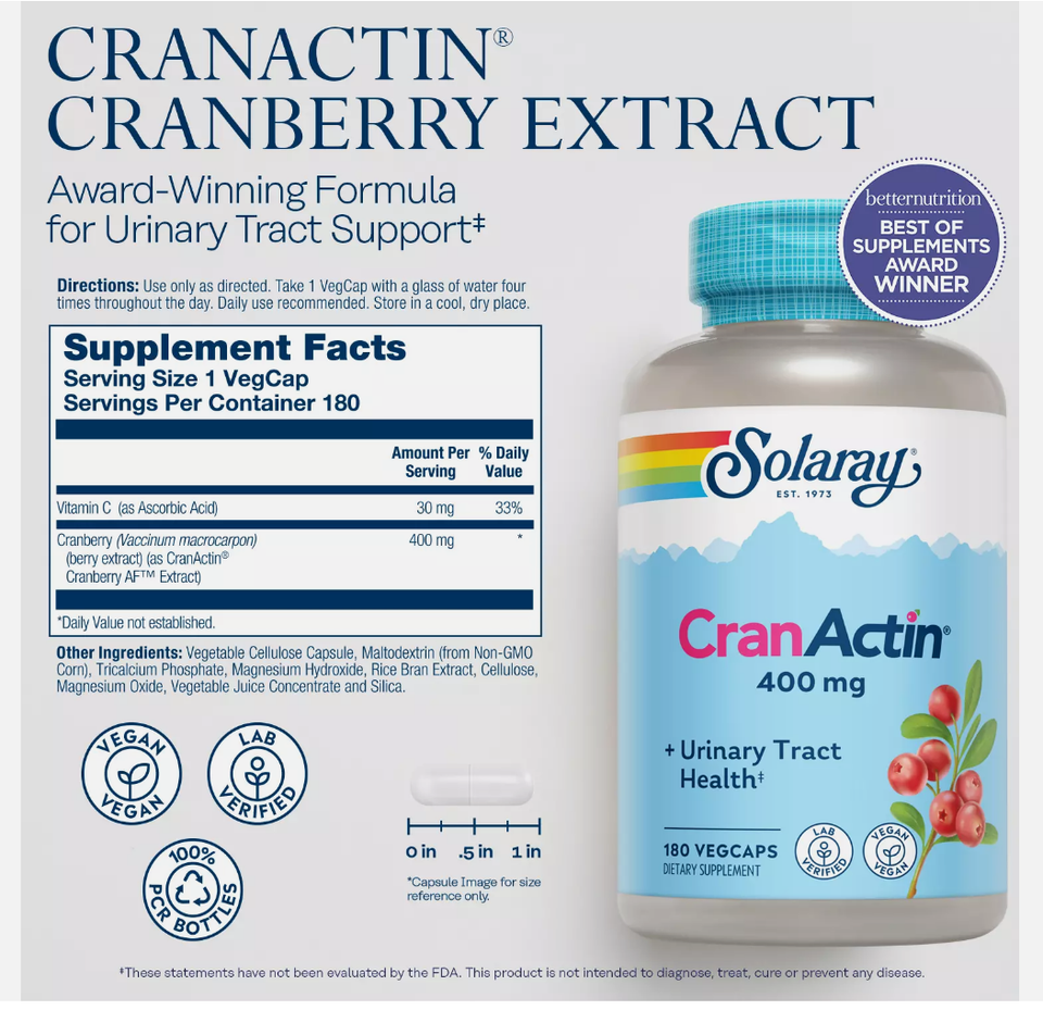 Solaray Cranactin Cranberry AF Extract 400 mg | 180 Count 76280084221 ...