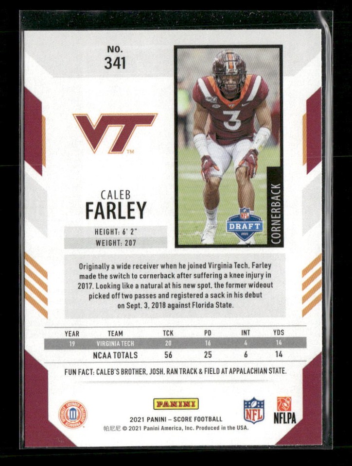 Caleb Farley 2021 Score #341 Rookie | eBay