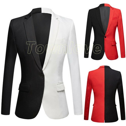Men Two Tone Splice Jacket Suit Blazer Coat Prom Dance Show Garment ...