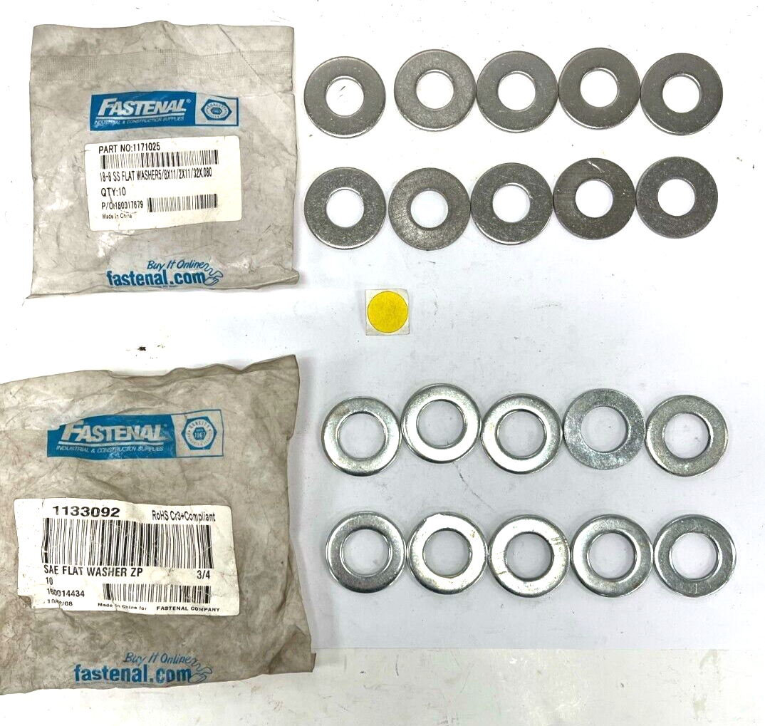 ASSORTMENT OF FASTENAL 1171025 & 1133092 FLAT WASHER 18-8 & 3/4 LOT OF ...